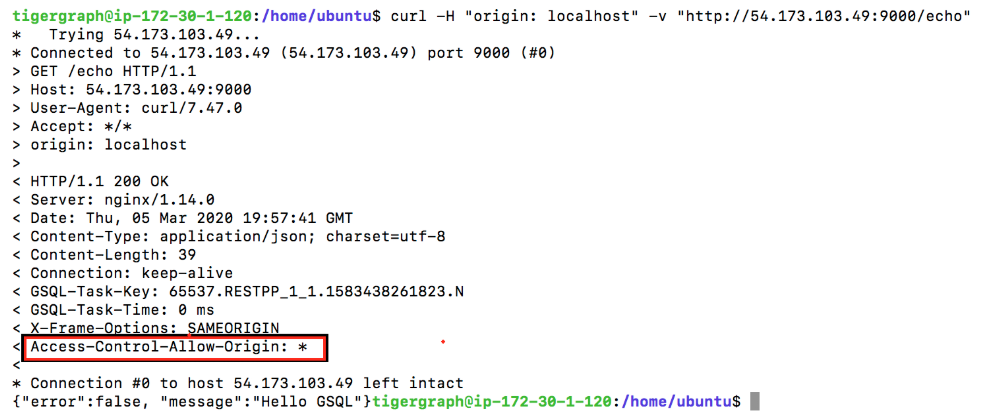 Working with REST API for a CORS Header Request | TigerGraph
